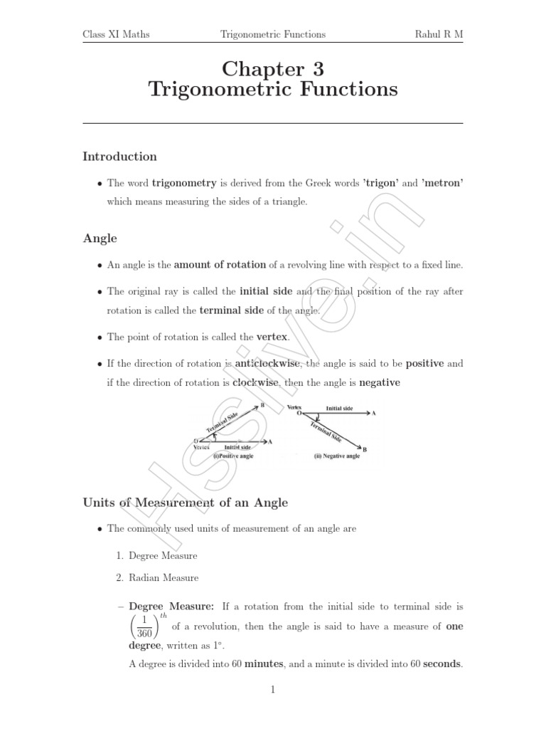 Hsslive Xi Maths Trigonometry Rahul R M | PDF | Trigonometric Functions | Angle
