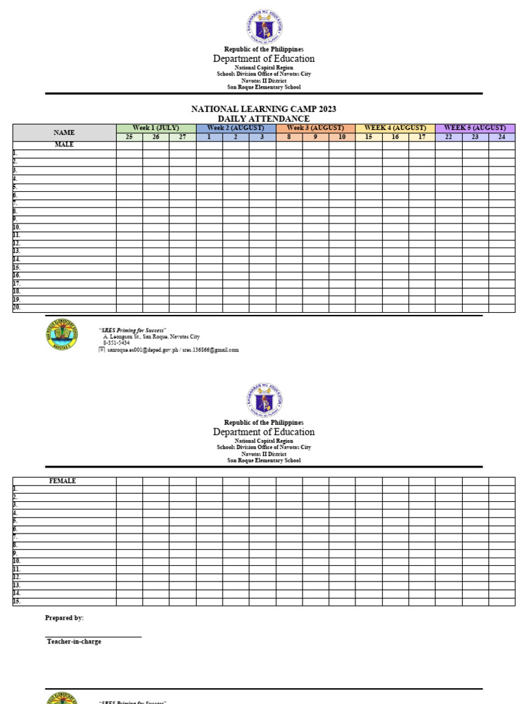 NLC Attendance Sheet | PDF