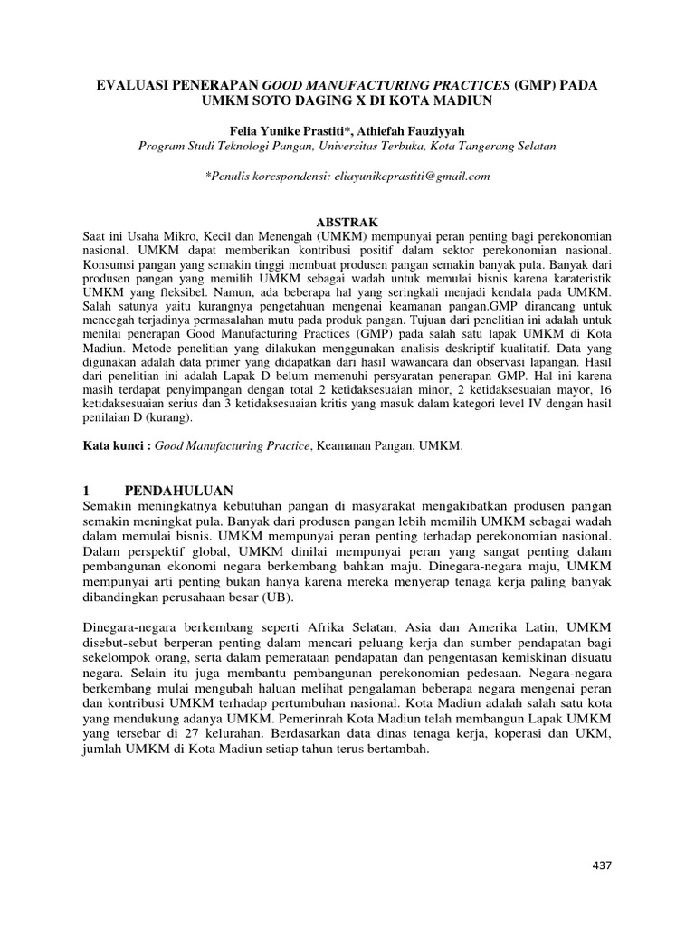 Evaluasi Penerapan Good Manufacturing Practices (GMP) Pada Umkm Soto ...