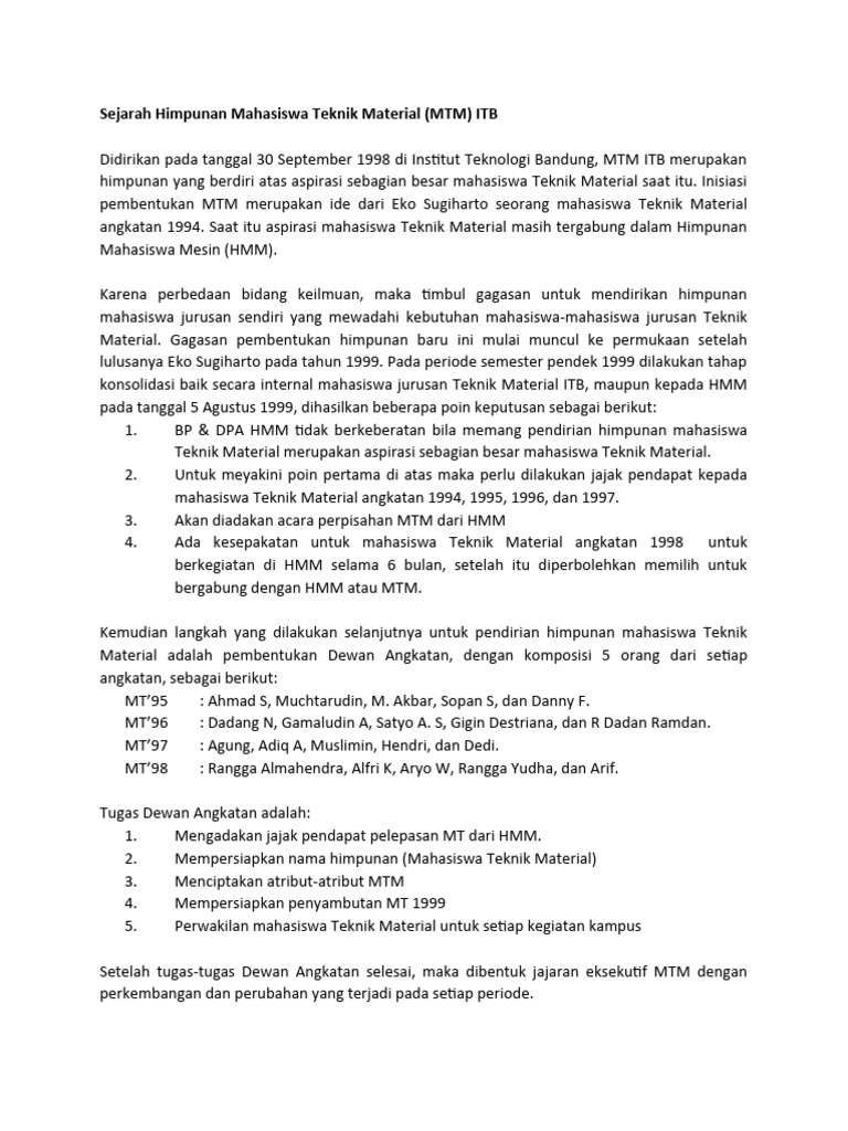 Sejarah MTM ITB: Dari Aspirasi Mahasiswa | PDF