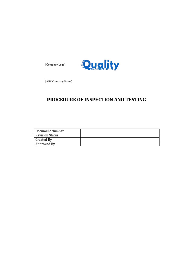 QD QMS XX - Procedure of Inspection and Testing | PDF | Iso 9000