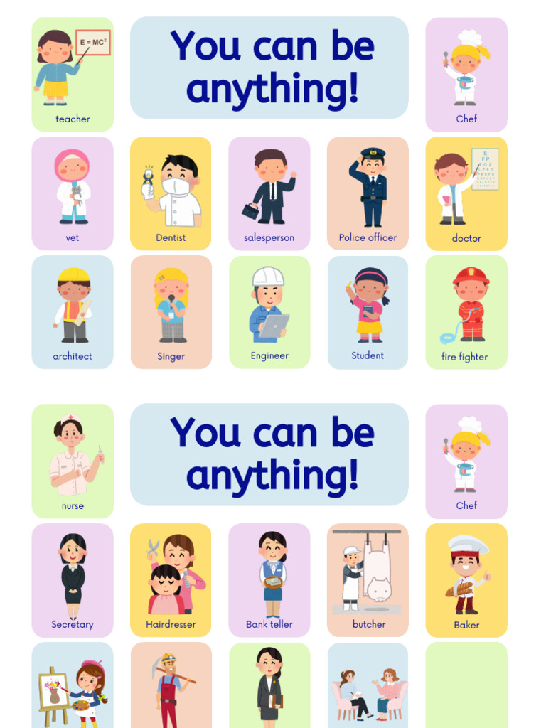 Colorful Cute Jobs for Kids Poster | PDF