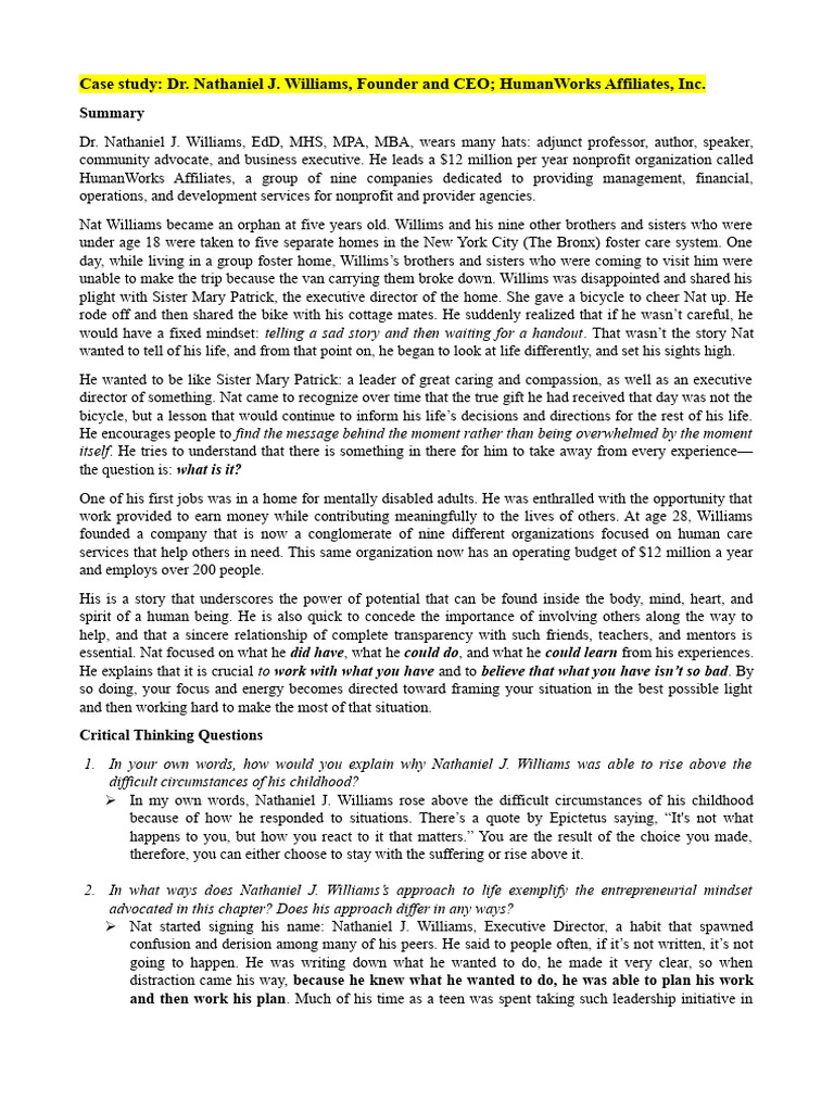 Dr. Nathaniel J. Williams: A Success Story | PDF | Entrepreneurship ...