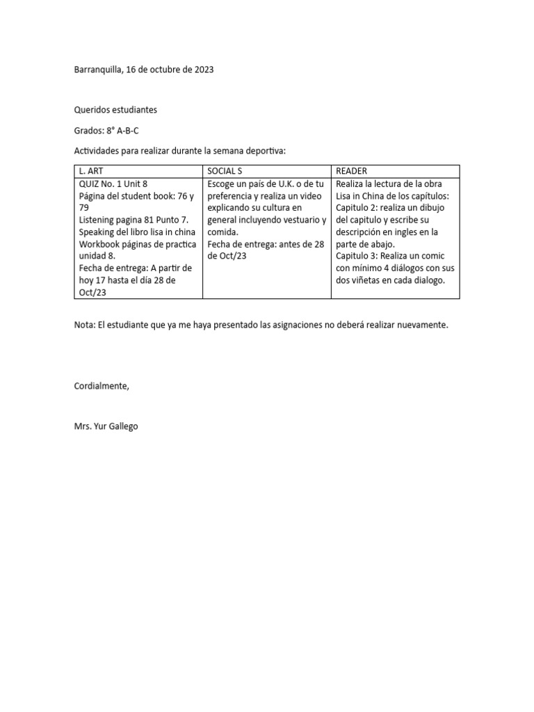 Actividades para Estudiantes Deportistas | PDF | Estudios de idiomas ...