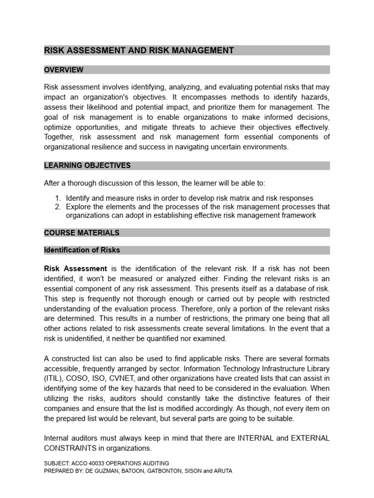 Week 05 - LEC - Risk Assessment and Risk Management | PDF | Risk | Risk Management