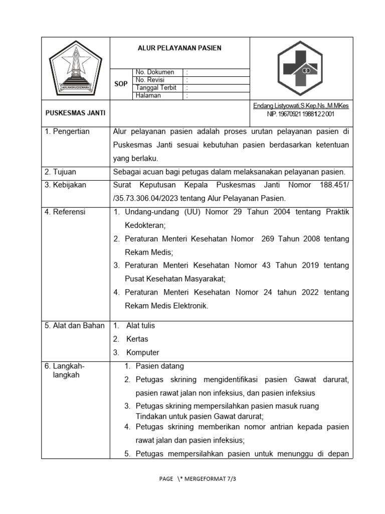 Sop Alur Pelayanan Pasien 2023 | PDF