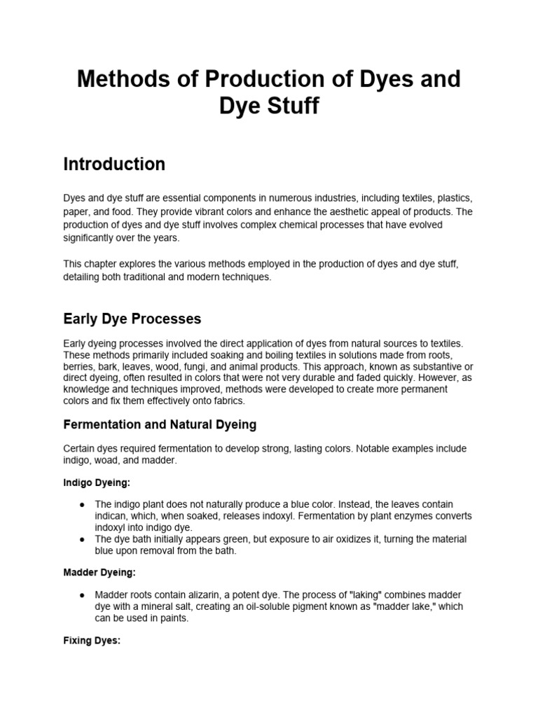 Methods of Production of Dyes and Dye Stuff | PDF | Dye | Dyeing
