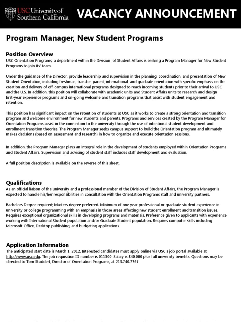 Program Manager | PDF | Student Affairs | Students