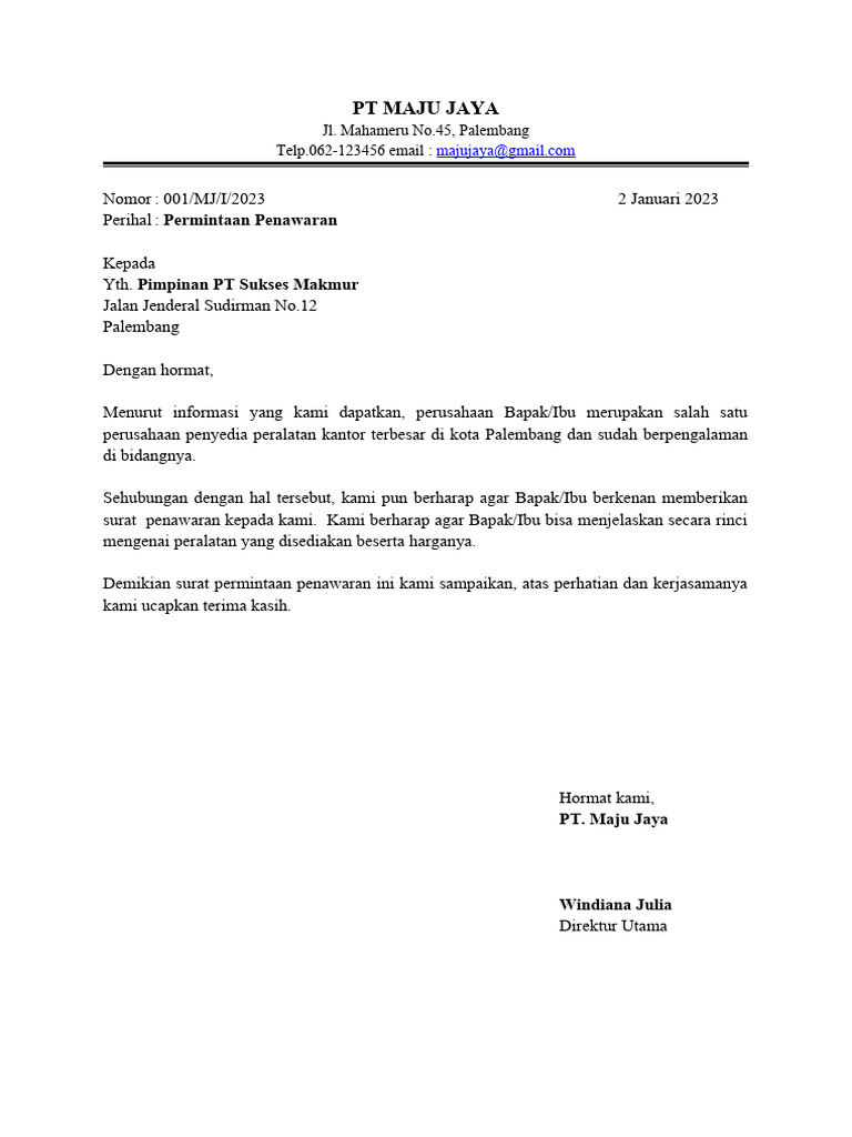 Contoh Surat Masuk | PDF