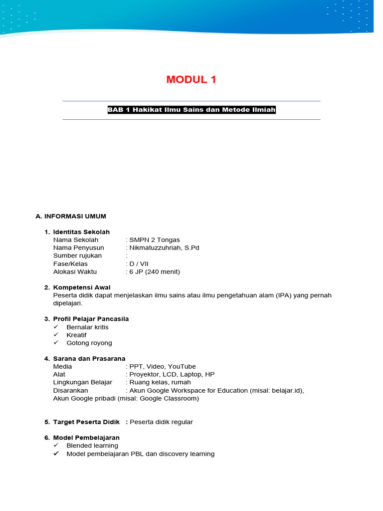 Modul Ajar - Hakikat Sains Fix | PDF