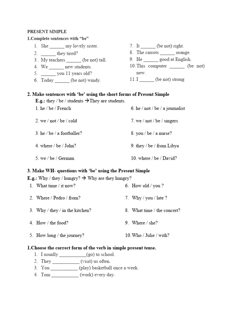 PRESENT SIMPLE ex | Download Free PDF | Linguistics
