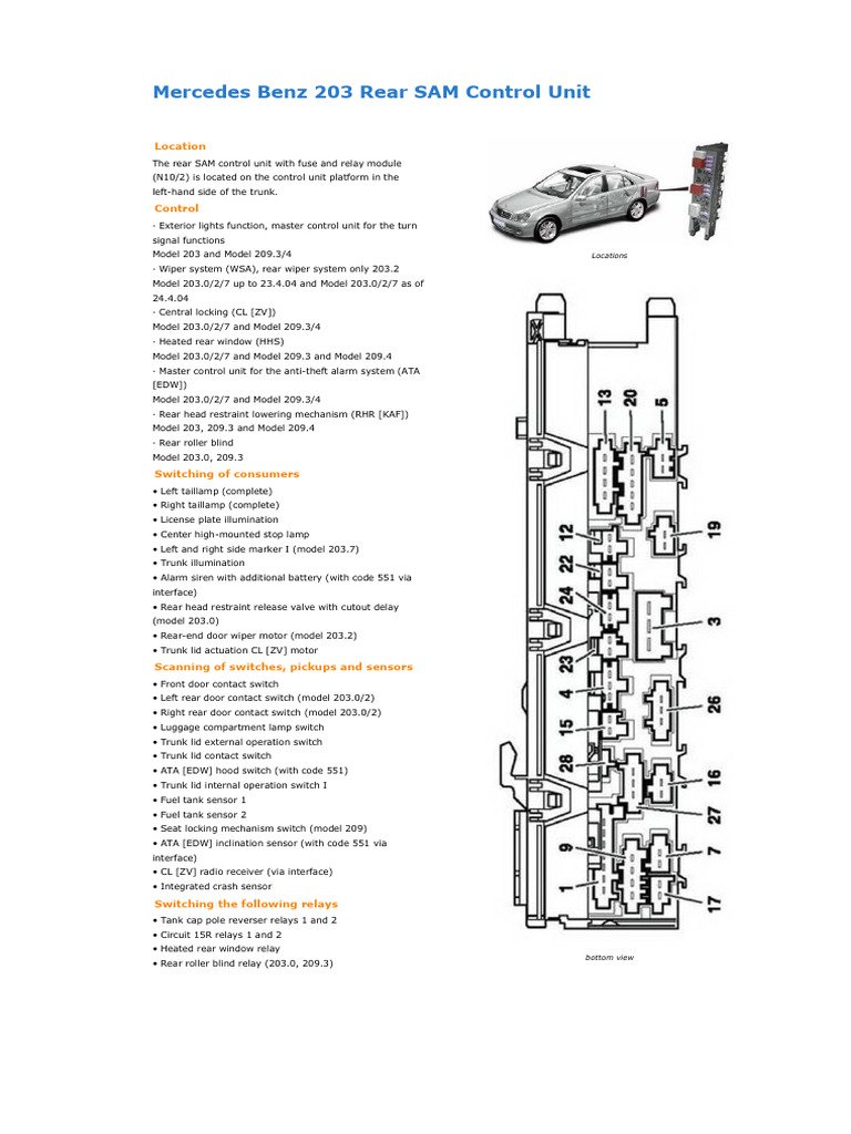 W203 SAM (Rear) | PDF | Electrical Connector | Fuse (Electrical)