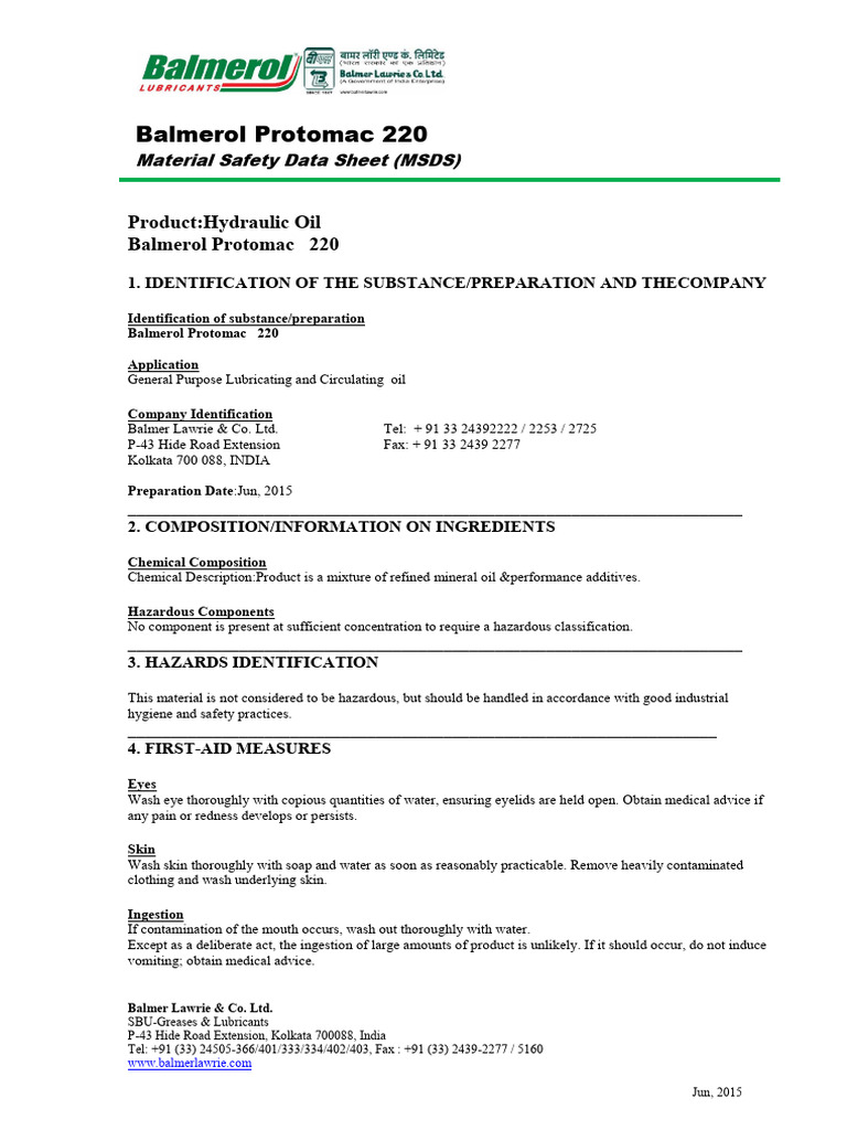 Balmerol Protomac 220 - MSDS | PDF | Combustion | Safety