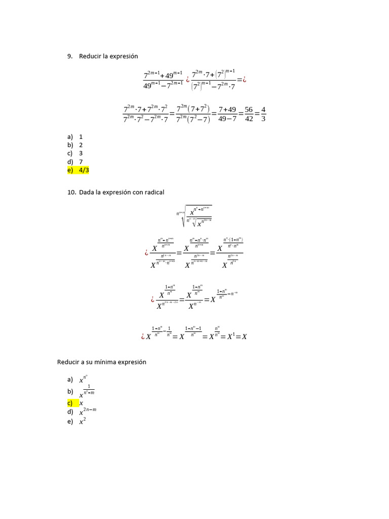 Ejercicios 9 y 10 Conjuntos de Numeros Algebraicos | PDF