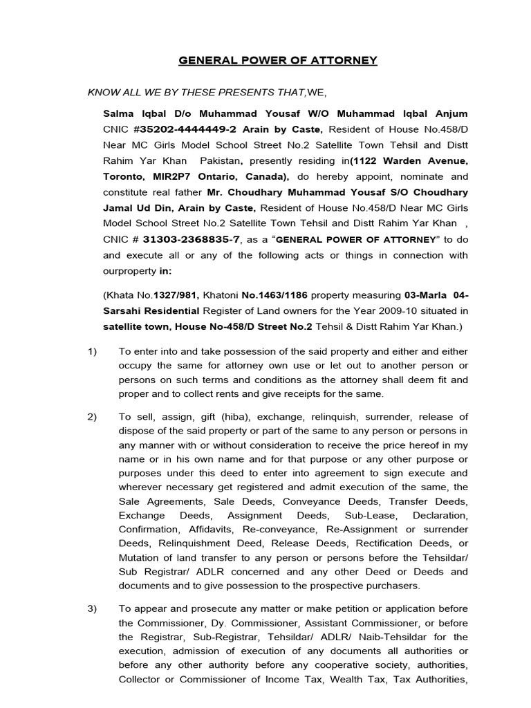 General Power of Attorney Document | PDF | Deed | Taxes