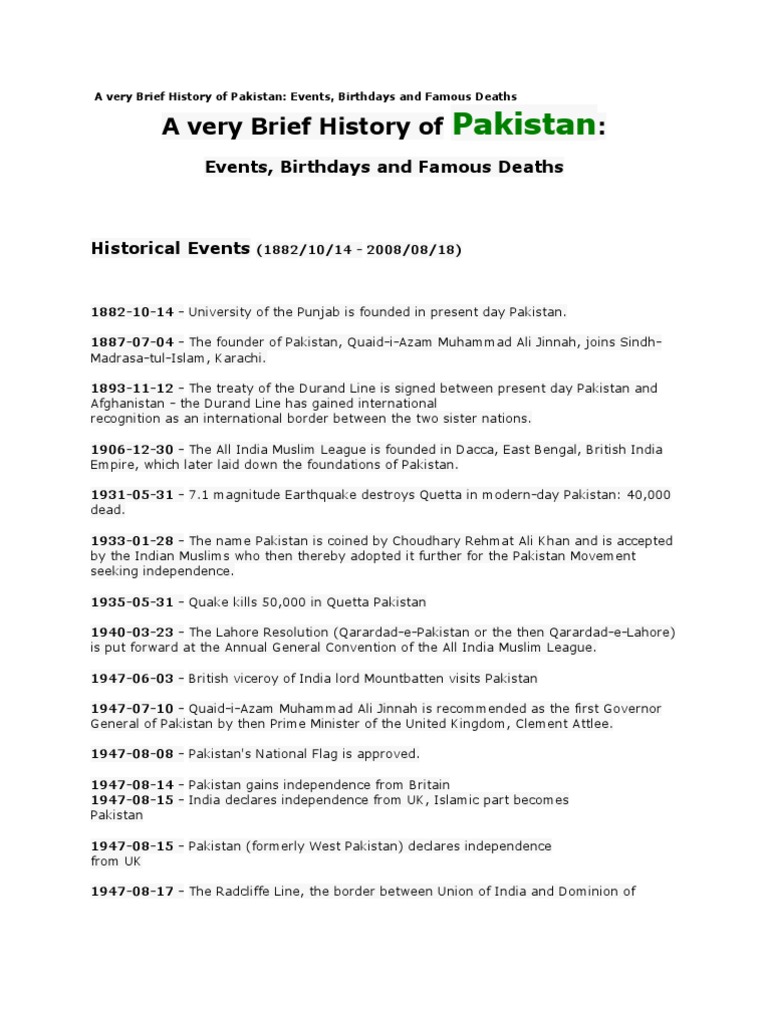 A Very Brief History of Pakistan | PDF | Muhammad Ali Jinnah | Pakistan ...