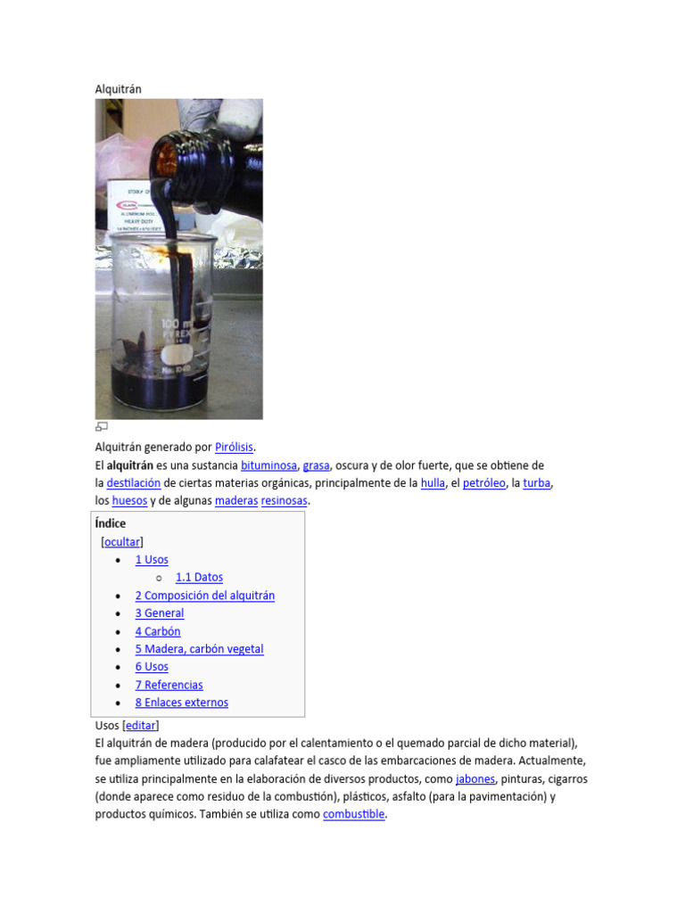 Alquitran | PDF | Sustancias químicas | Química