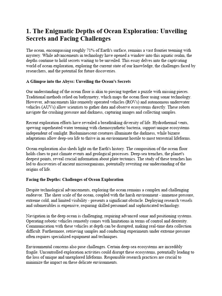 The Enigmatic Depths of Ocean Exploration: Unveiling Secrets and Facing ...