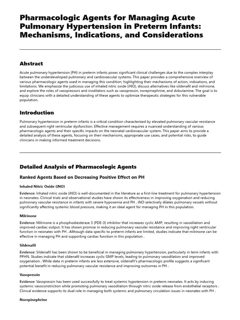 Pharmacologic Agents For Managing Acute Pulmonary Hypertension in ...
