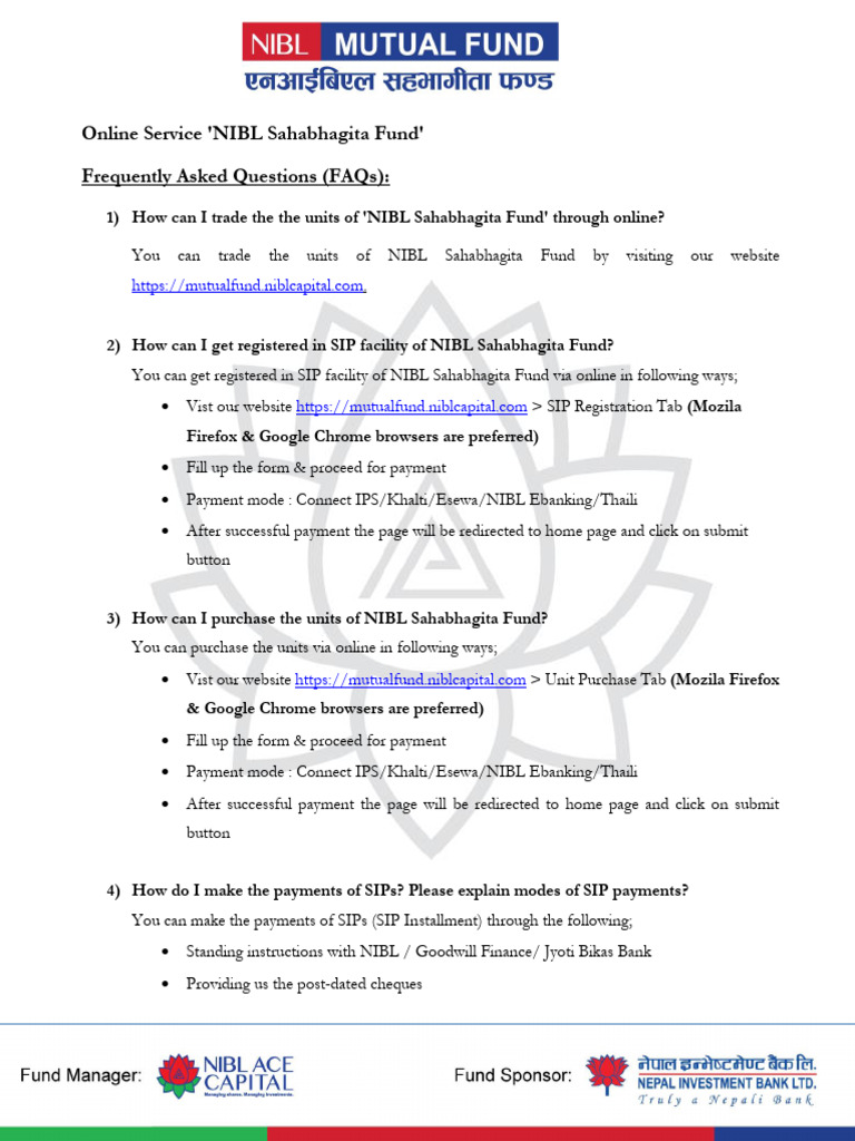 FAQs For NIBL Sahabhagita Fund Online | PDF | Online Banking | Banks ...