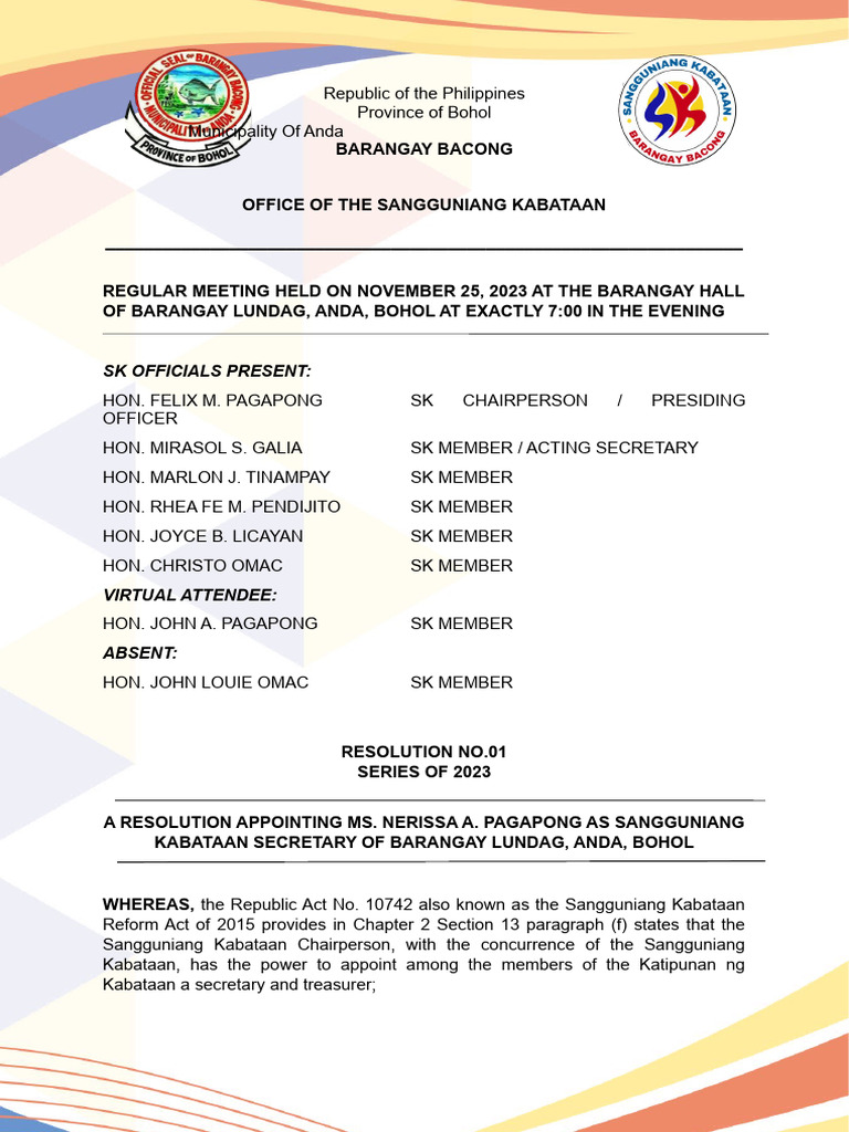 SK Resolution 01-2023 | PDF | Government | Justice
