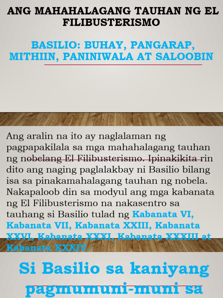 Ang Mahahalagang Tauhan NG El Filibusterismo-Basilio | PDF