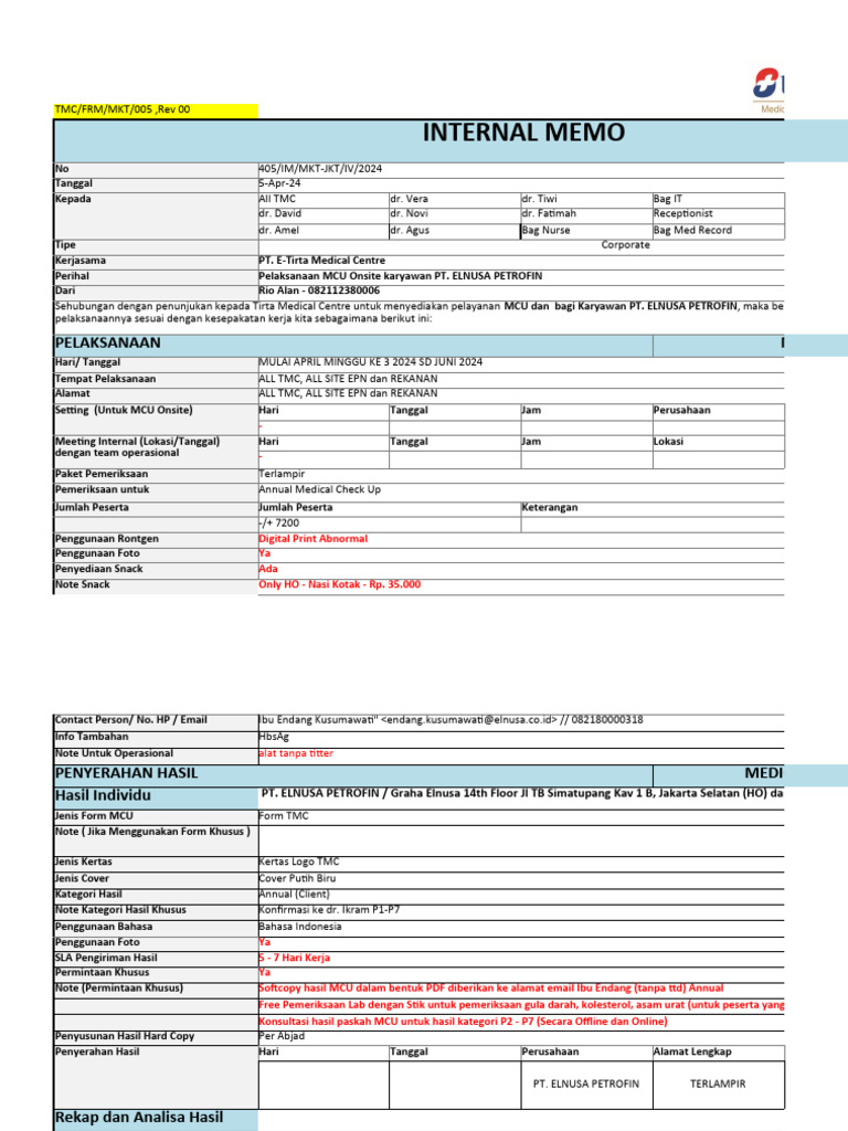 Internal Memo Pt. Elnusa Petrofin (2024) | PDF
