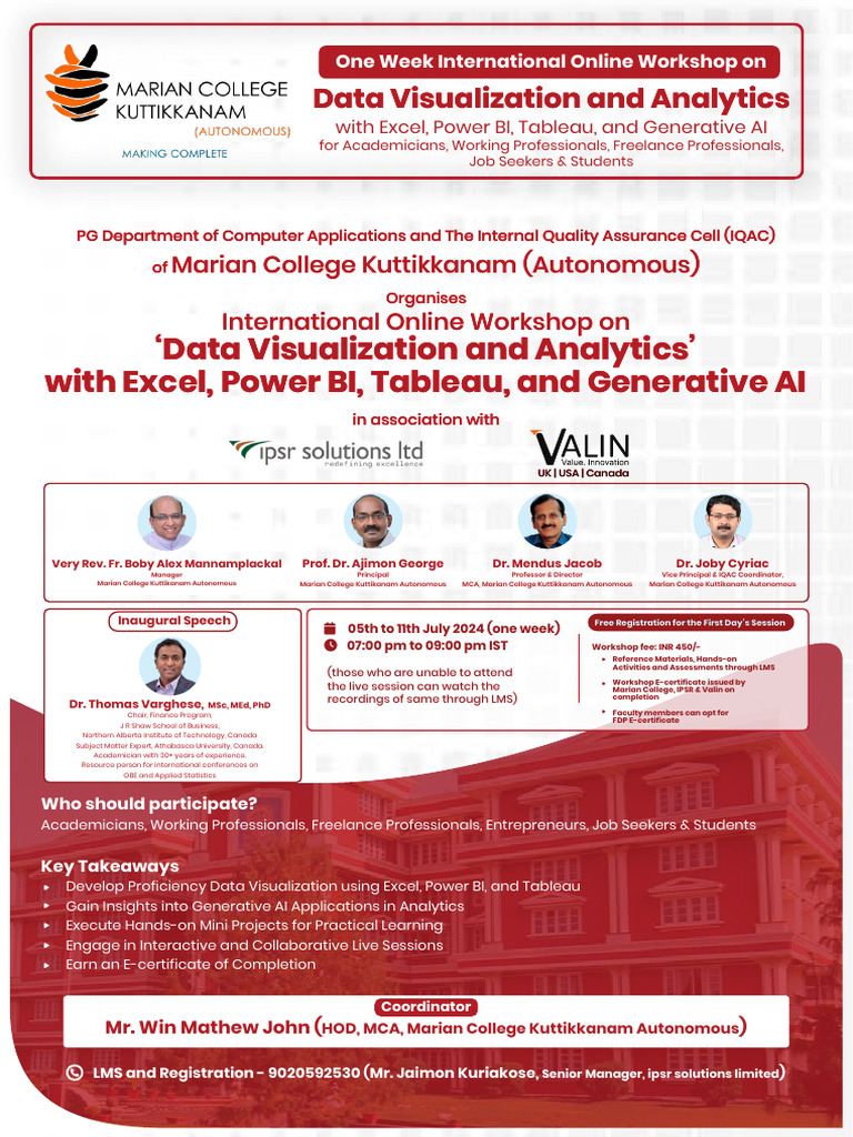 Marian College Kuttikkanam Autonomous International Workshop On Data Visualization and Analytics ...
