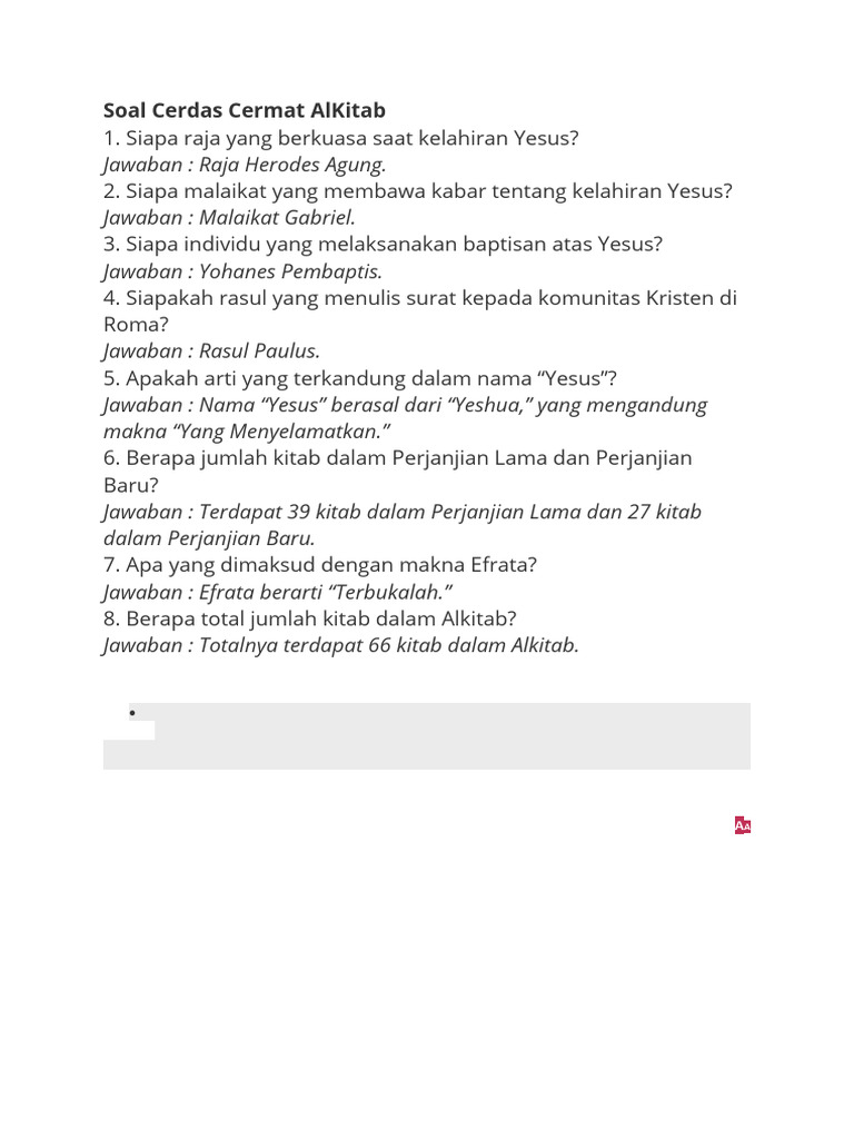 Soal Cerdas Cermat Alkitab | PDF