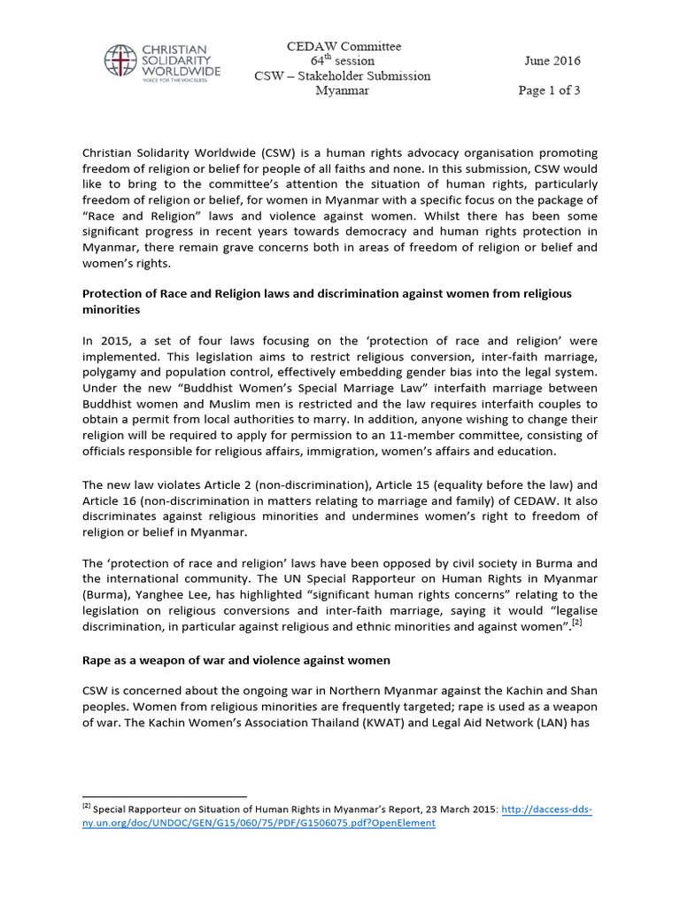 Myanmar CEDAW64 CSW Session | PDF | Myanmar | Discrimination