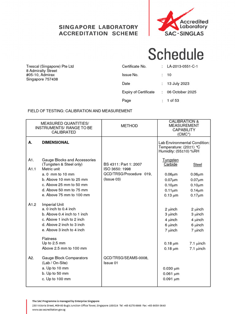 Trescal Singapore ISO 9001 Certificate | PDF | Pressure Measurement ...