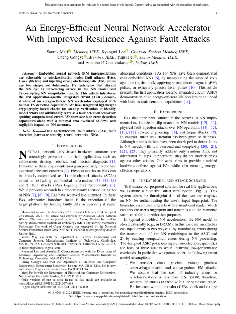 An Energy-Efficient Neural Network Accelerator With Improved Resilience Against Fault Attacks ...