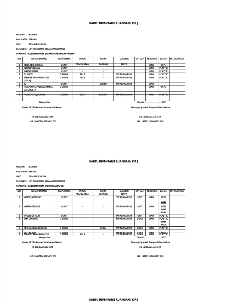 PDF Kartu Inventaris Ruangan Lab - Compress | PDF