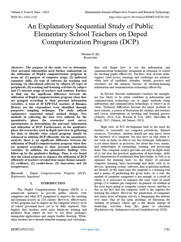 An Explanatory Sequential Study of Public Elementary School Teachers on ...