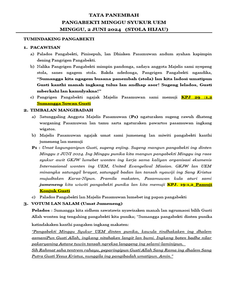 Tata Panembah Mingu 2 Juni | PDF