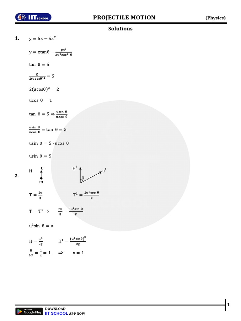 DPP - 02 (Solution) - Projectile Motion | PDF | Mechanics | Applied And Interdisciplinary Physics