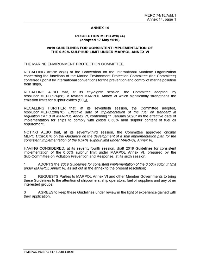 01 - Guidelines On Consistent Implementation of IMO2020 | PDF | Fuel Oil | Diesel Engine