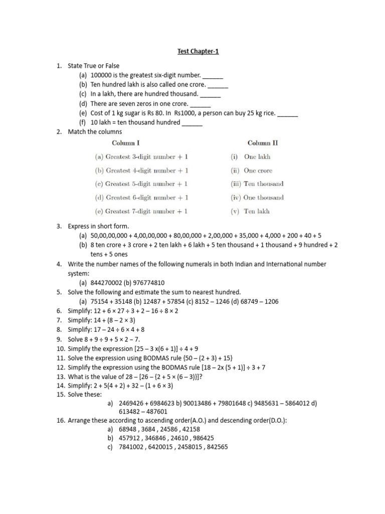 Math Exercises: True/False, Simplification, and Number Operations | PDF | Teaching Methods ...