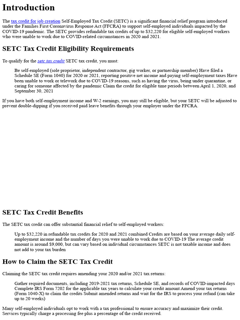 SETC Tax Credit Guide 135424 | PDF | Self Employment | Small Business ...