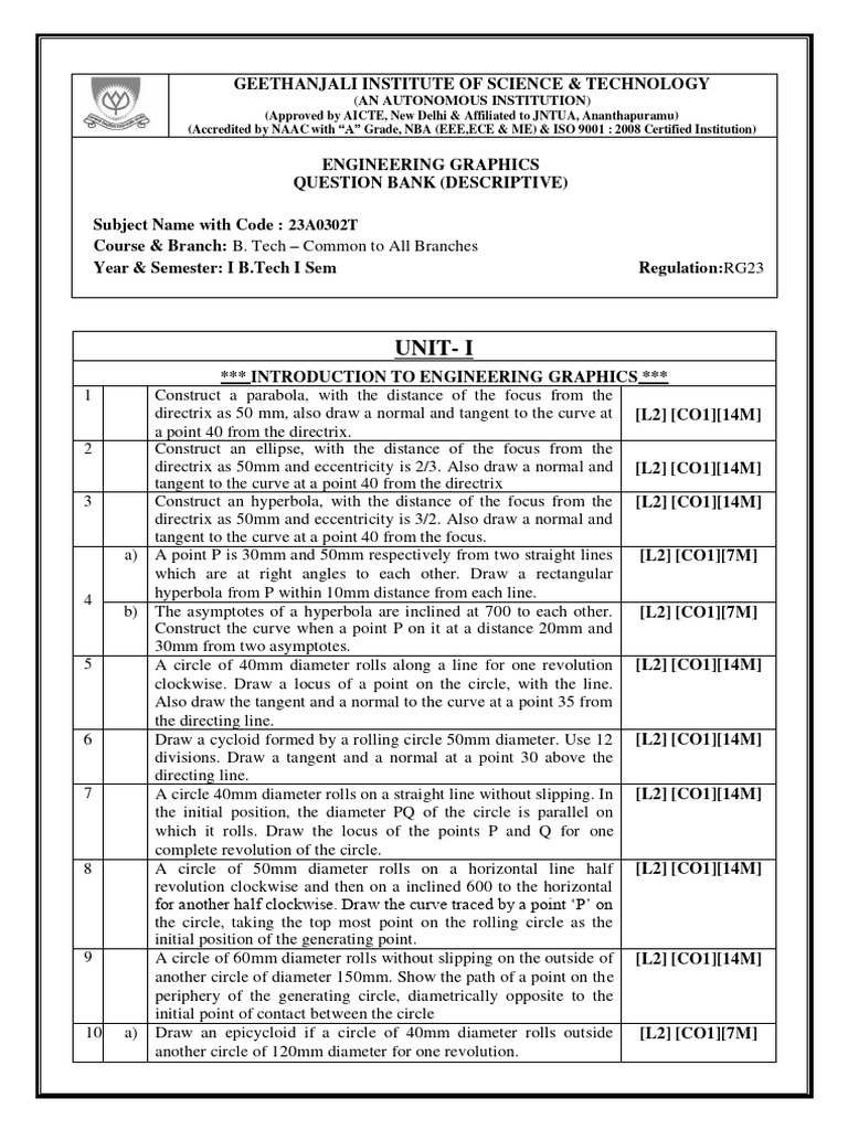 Engineering Graphics Question Bank | PDF | Euclid | Elementary Geometry