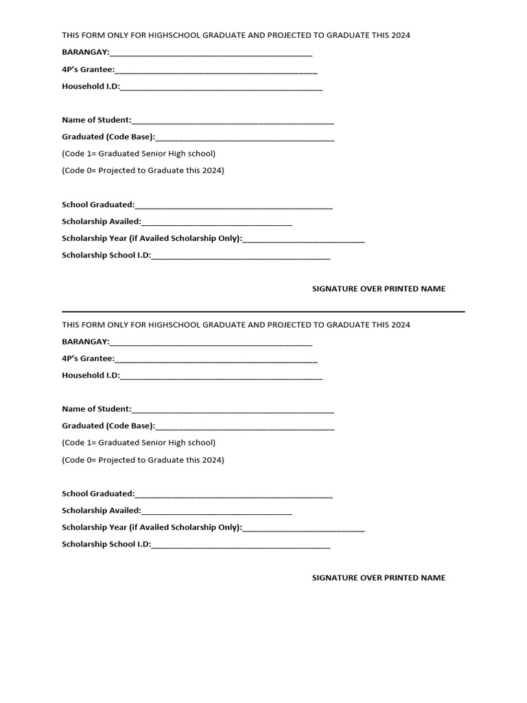 This Form Only For Highschool Graduate and Projected To Graduate This ...