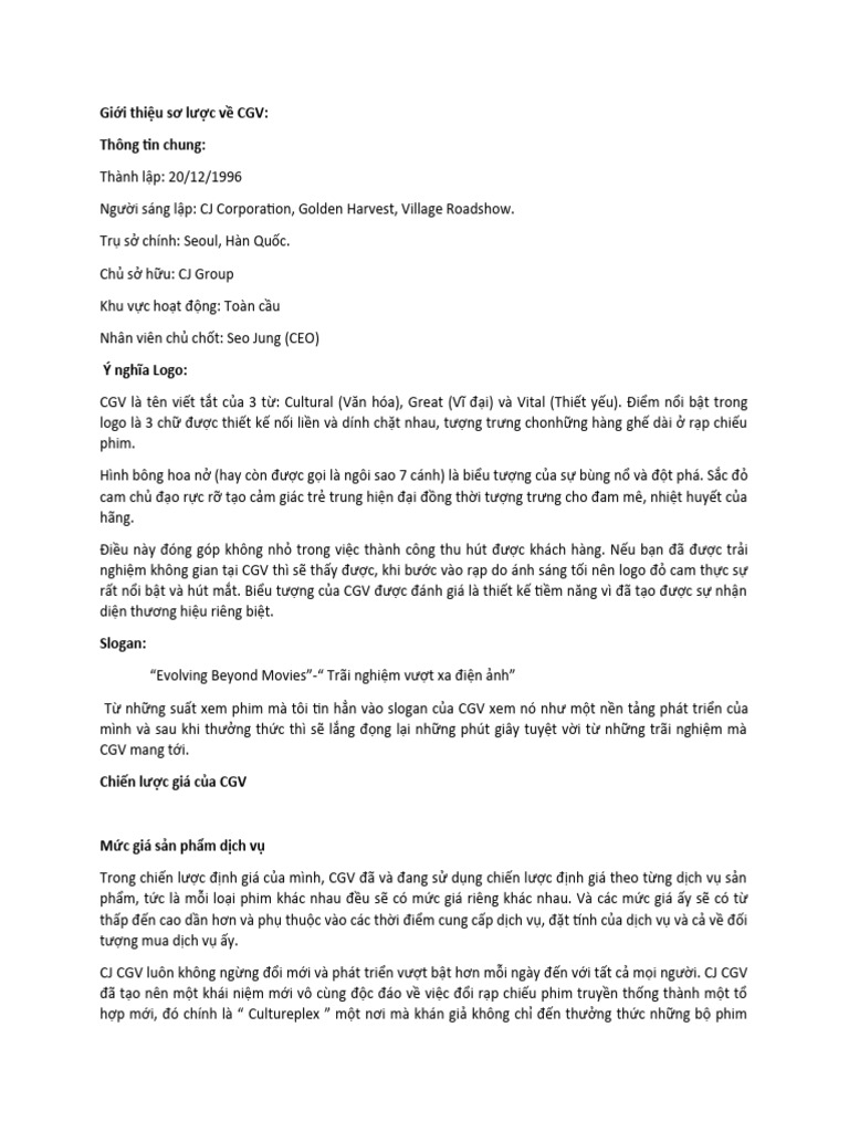 Chiến lược giá của CGV | PDF