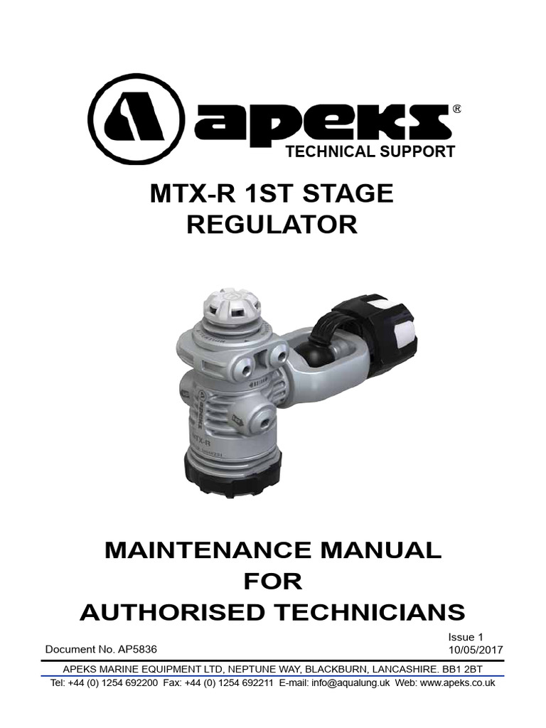 Apeks MTX-R - 1st Stage - Maintenance Manual - 2017 | PDF | Valve | Screw