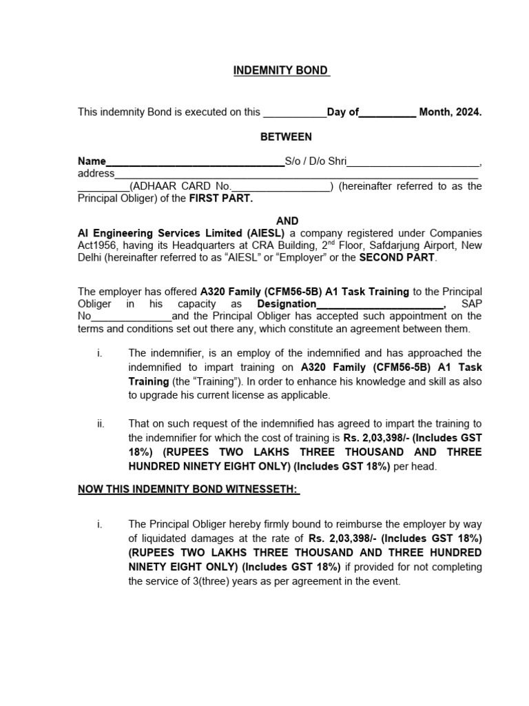 Indemnity Bond | PDF | Indemnity | Surety