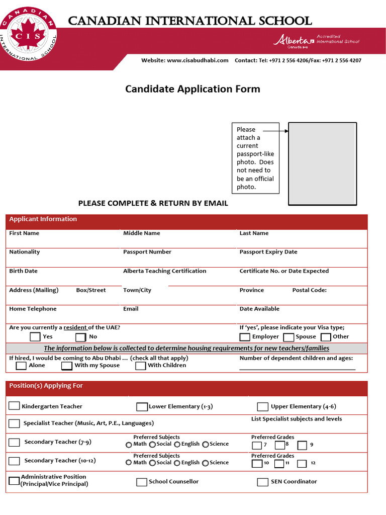 CIS HR F02 Candidate Application Form 1 | PDF | Teachers | Schools