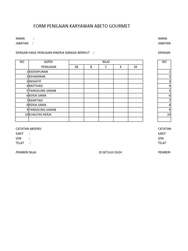 FORM PENILAIAN KARYAWAN | PDF
