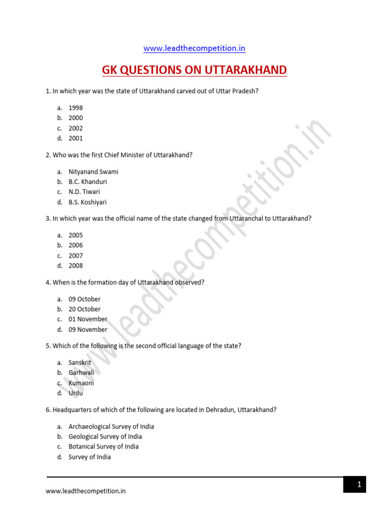 GK Questions Uttarakhand | PDF