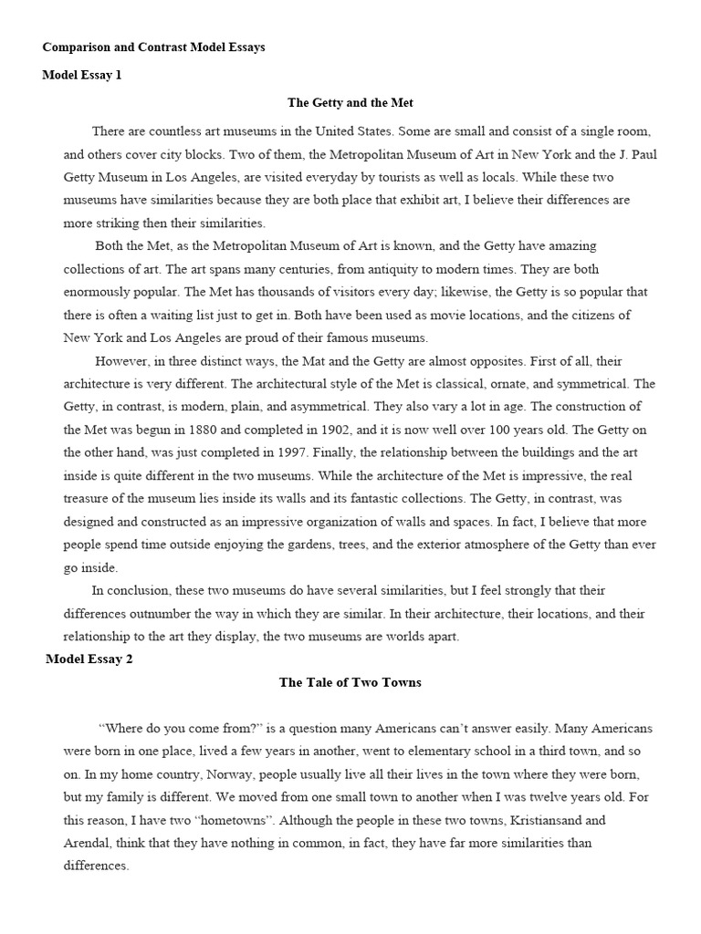 Comparison and Contrast Model Essays 01 | PDF | Museum