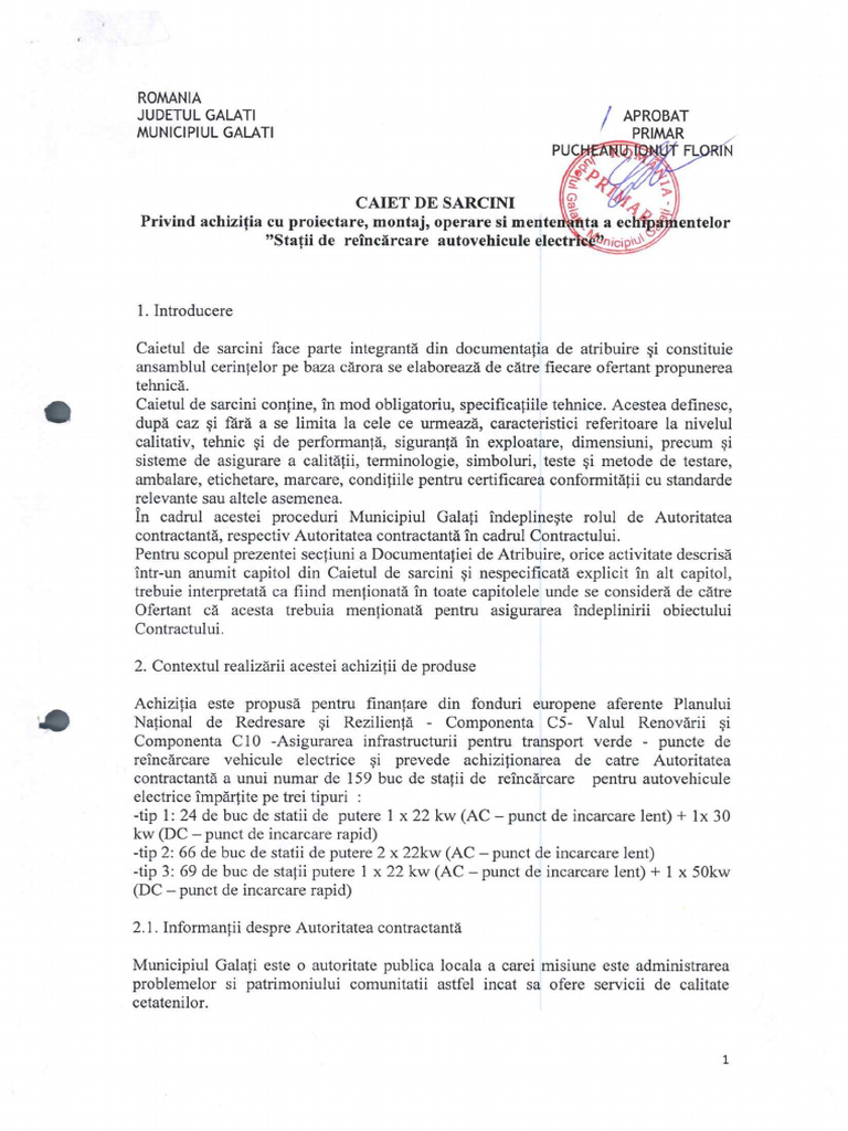 Caiet de Sarcini - Statii de Reincarcare | PDF