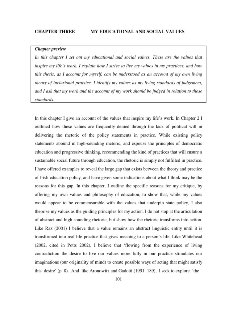 Chapter Preview: Chapter Three My Educational and Social Values | PDF | Action Research | Knowledge